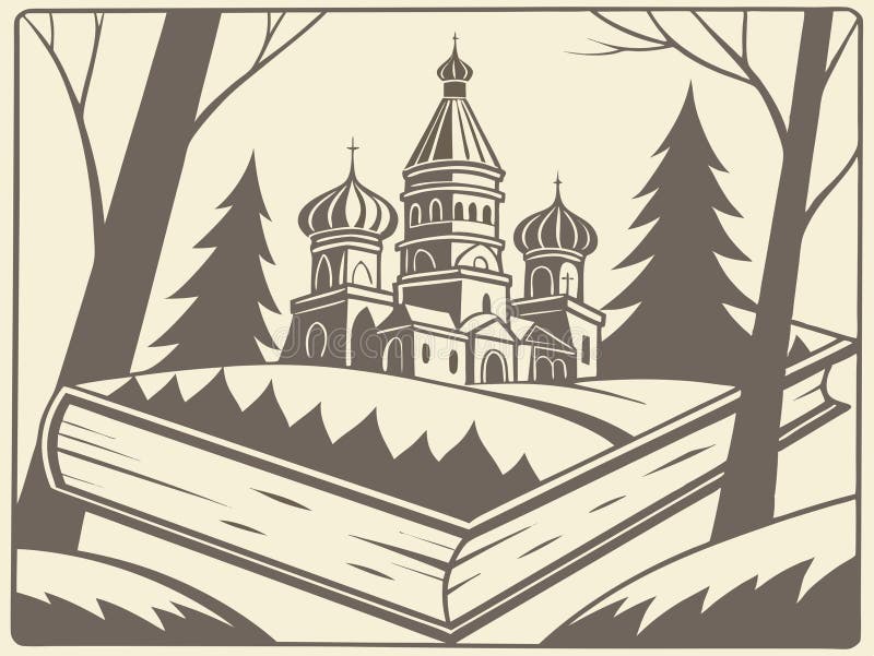 Orthodox Church Structure Rising from an Open Book, Vector Design ...