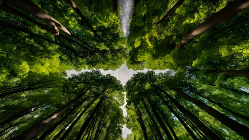 Unique View of Dense Forest Canopy from Below, Sunlight Filtering ...