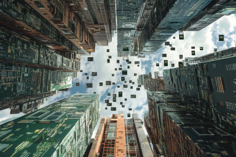 Unique View of Digital Architecture with Floating Data Blocks in Urban ...
