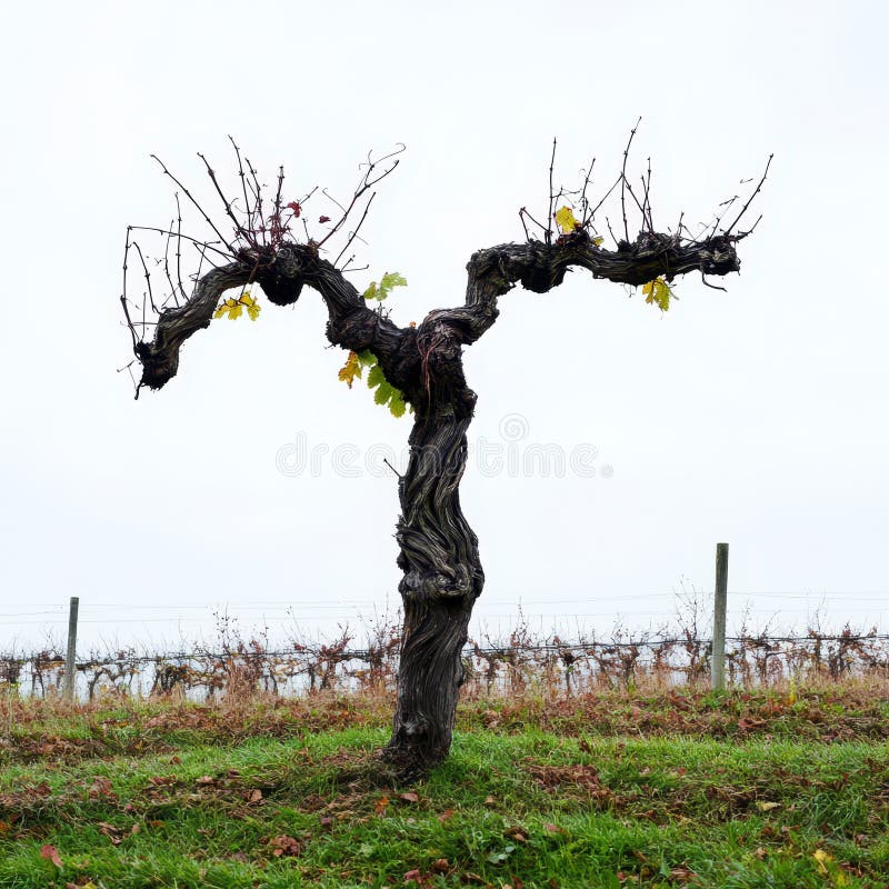 Unique Vine Trellis Shaped Tree in a Vineyard on a Cloudy Autumn Day ...