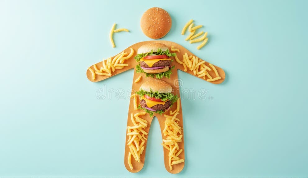Fast Food Body Outline Creative Concept Studio Flat Composition Stock ...