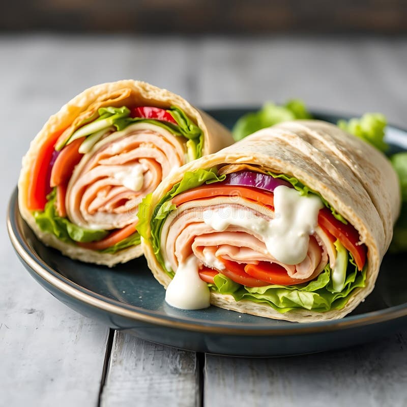 A Classic Turkey Club Wrap with Ranch Dressing Stock Illustration ...