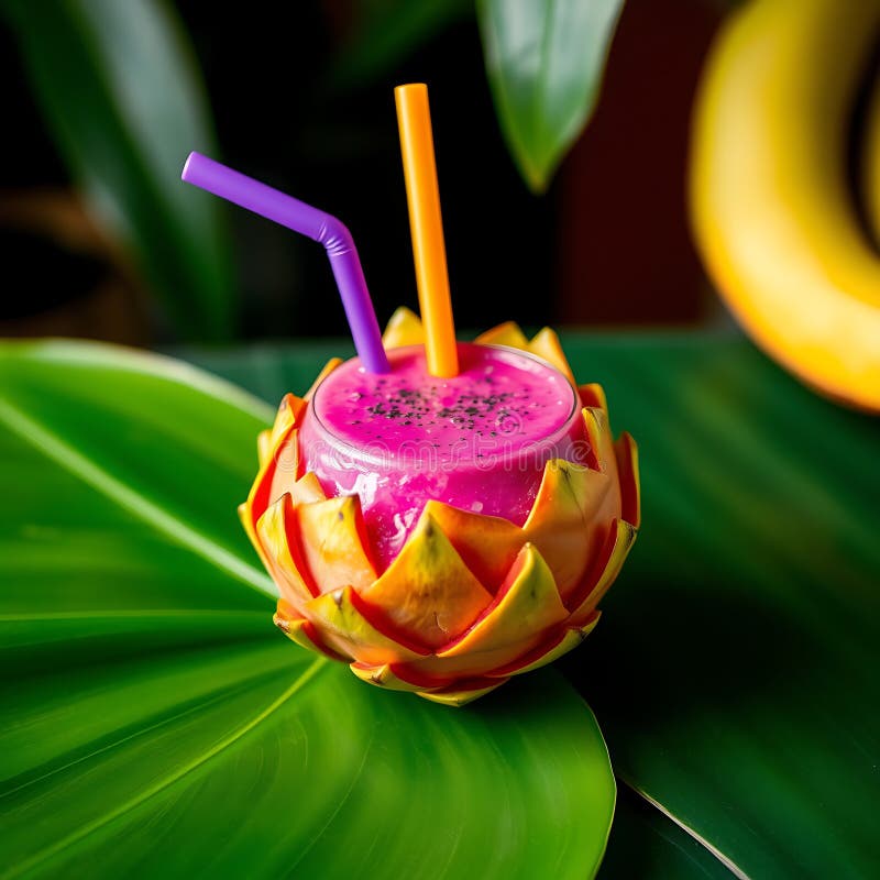 A Dragon Fruit Smoothie Served in a Carved Out Dragon Fruit Shell Stock ...