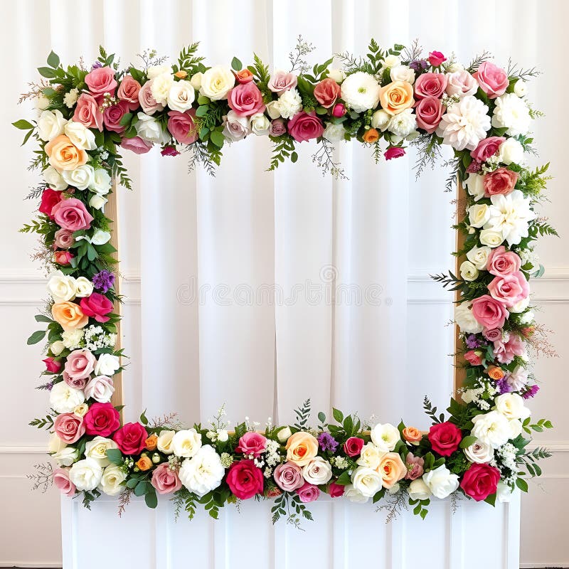 A Floral Photo Booth Frame Adorned with Fresh Flowers and Greenery ...