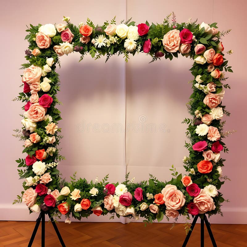 A Floral Photo Booth Frame Adorned with Fresh Flowers and Greenery ...