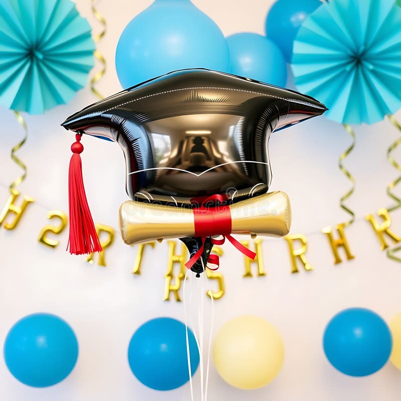 A Graduation Party with a Large Cap Shaped Balloon and Diploma ...