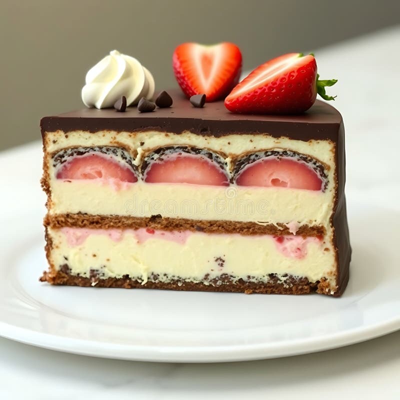 A Layered Ice Cream Cake with Chocolate, Vanilla, and Strawberry ...