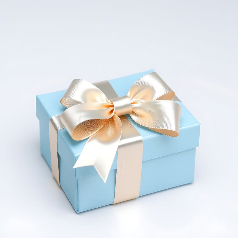 A Pastel Blue Gift Box with a Shiny Metallic Bow Stock Illustration ...