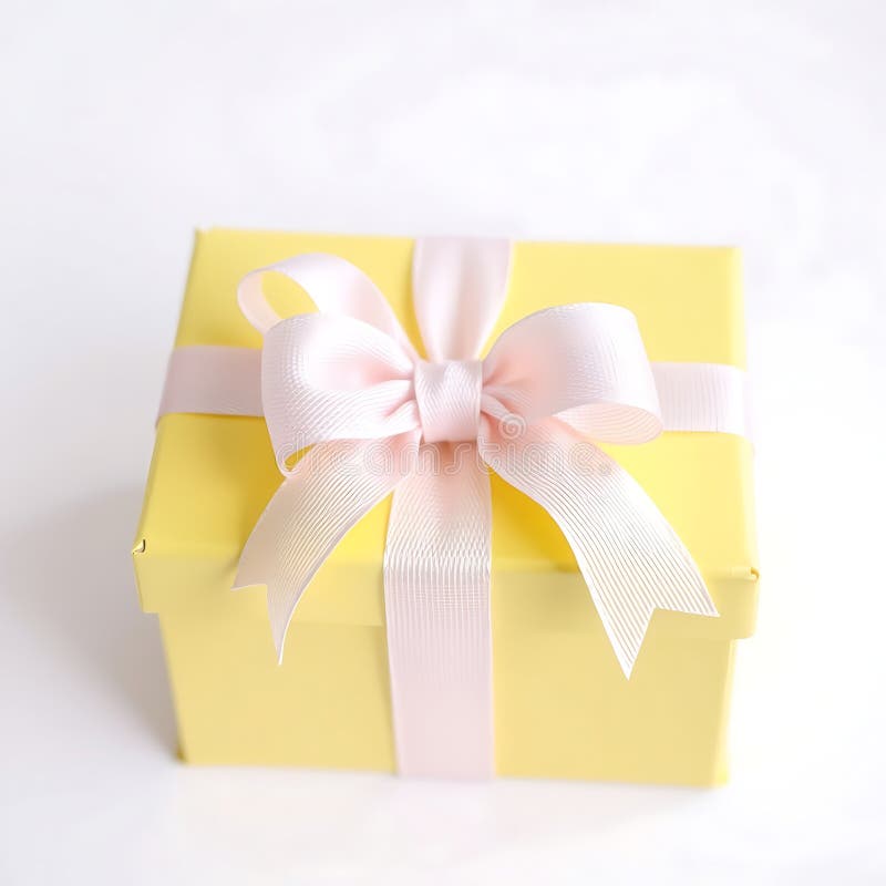 A Pastel Buttercup Yellow Gift Box with a Textured Bow Stock ...