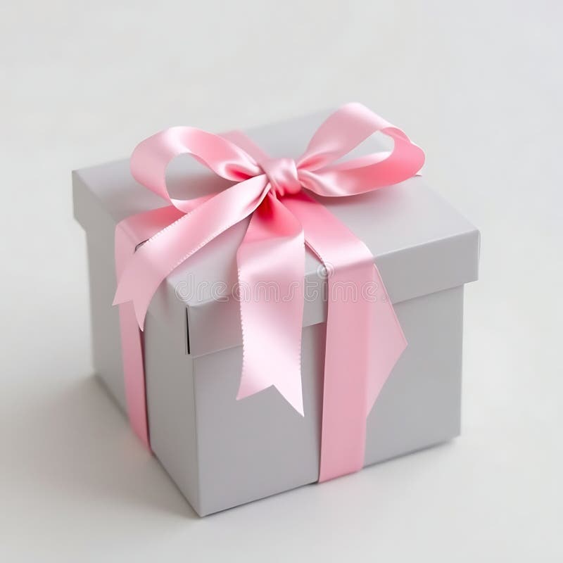 A Pastel Gray Gift Box with a Pink Satin Bow Stock Illustration ...