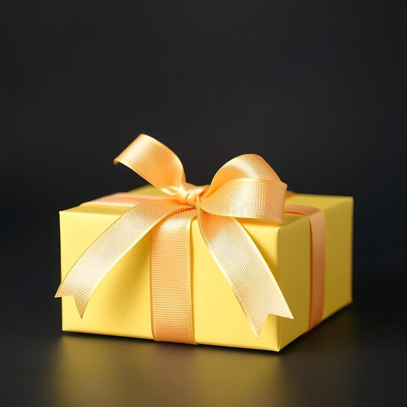A Pastel Yellow Gift Box with a Layered Ribbon Stock Illustration ...