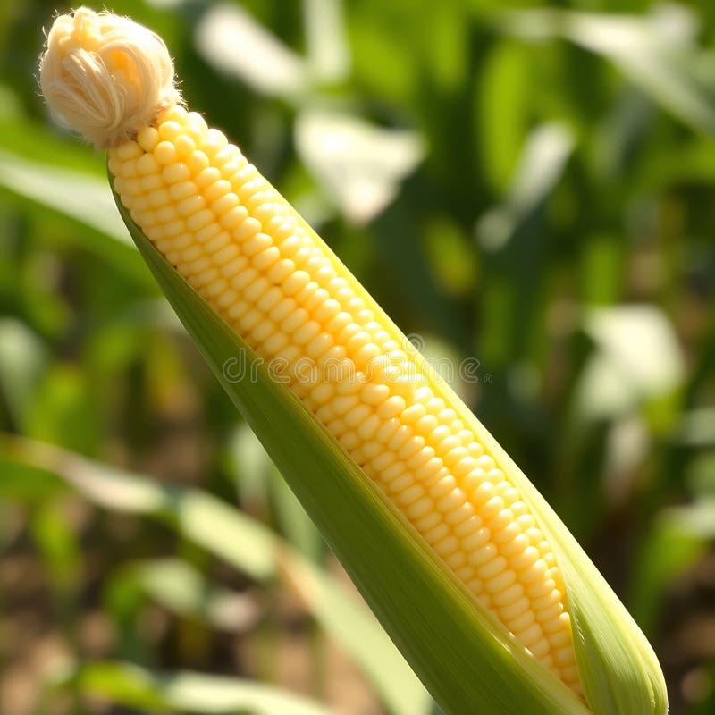 A Single Ear of Corn with Kernels Glistening in the Sunlight Stock ...