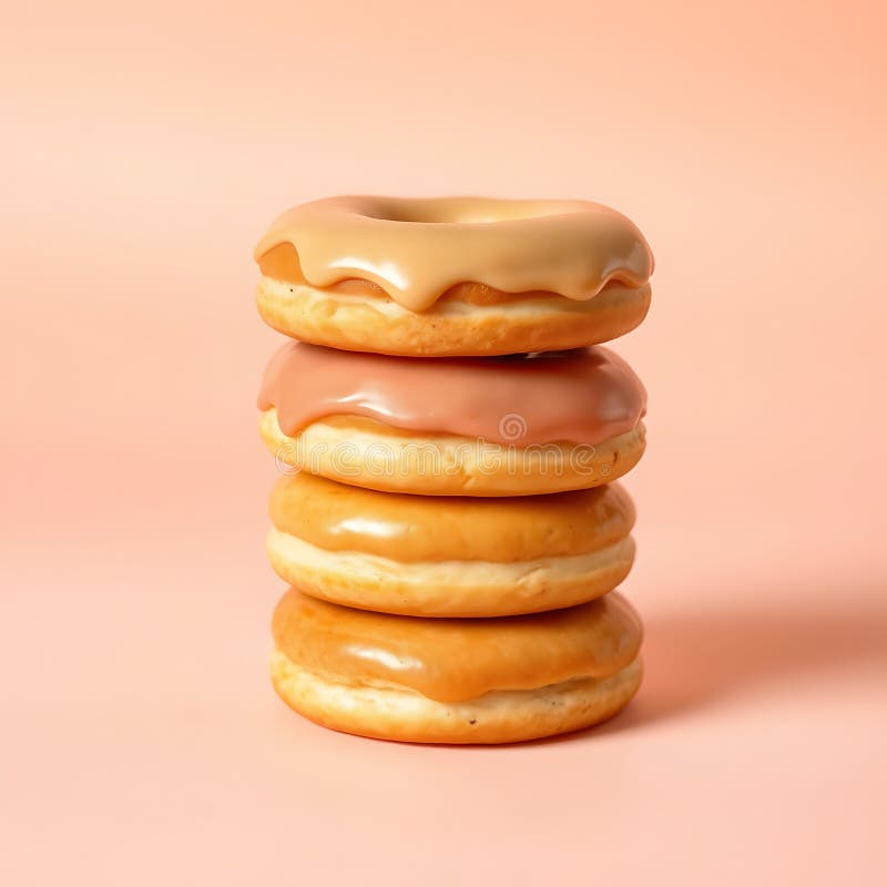 A Stack of Donuts with Icing on a Pastel Peach Background Stock ...