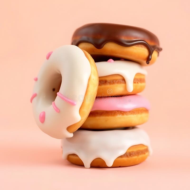A Stack of Donuts with Icing on a Pastel Peach Background Stock ...