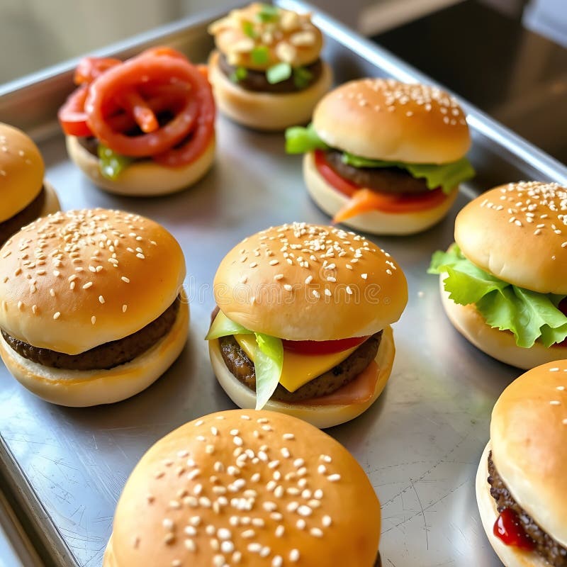A Tray of Mini Burgers with Various Toppings Stock Illustration ...