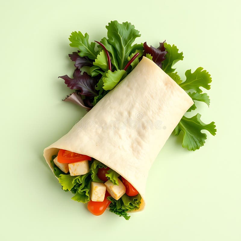 A Veggie Wrap with Fresh Greens on a Pastel Sage Green Background Stock ...