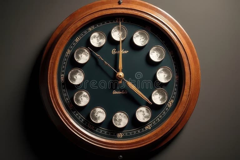 Unique Wall Clock with Lunar Phases Stock Illustration - Illustration ...