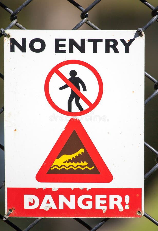 Crocodiles warning sign. stock image. Image of main - 123788261