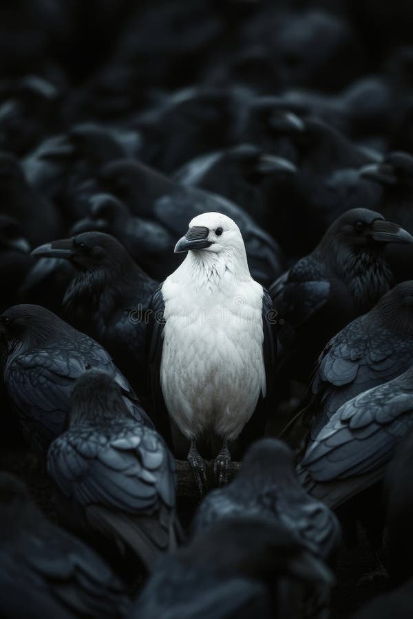 A Unique White Crow is Surrounded by a Dense Group of Black Crows ...