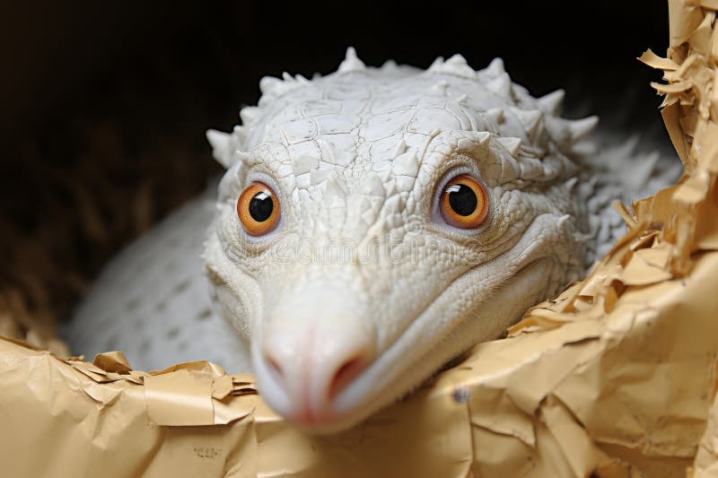 Unique White Lizard Resting on Crumpled Paper with Curious Expression ...