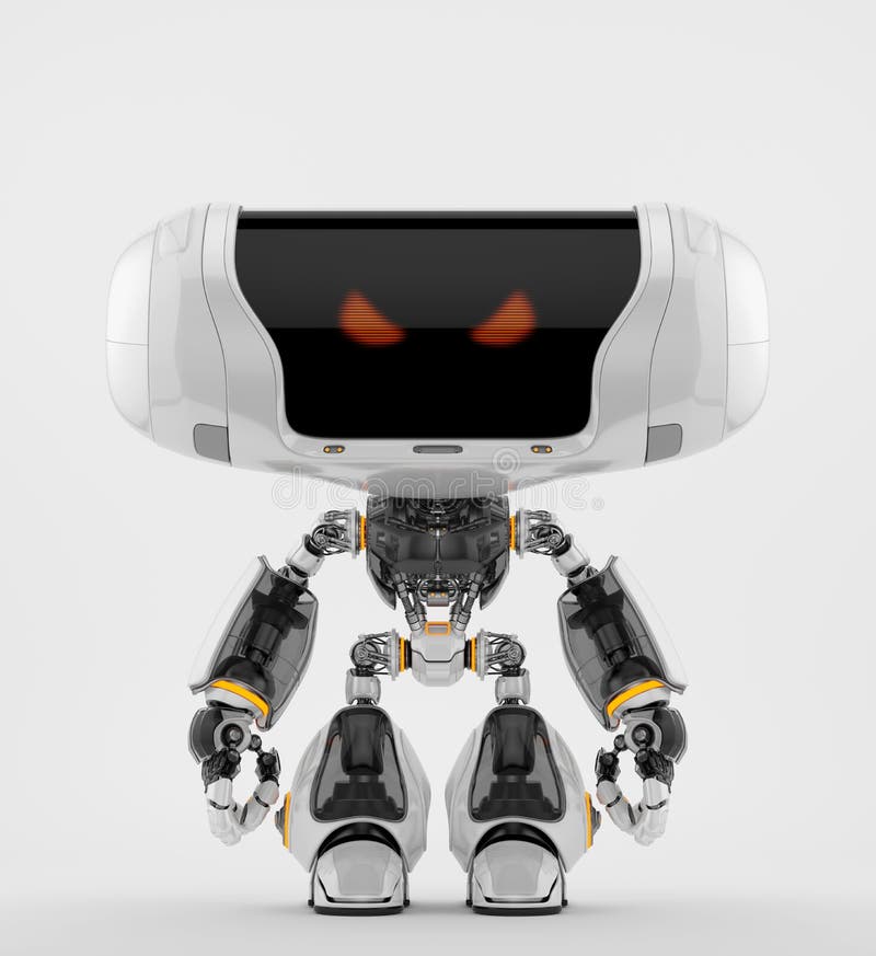 White Angry Robot Toy with Digital Red Eyes, 3d Rendering Stock ...