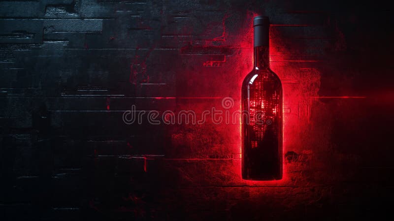 Unique Wine Bottle Illuminated by Red Light Against a Textured ...