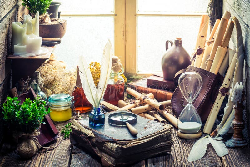 Unique Witch Workshop Full of Scrolls and Recipe Stock Image - Image of ...