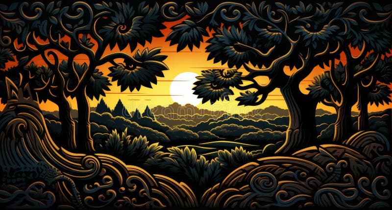 Unique Woodcut Patterns Featuring Earth Tones and Intricate Details ...