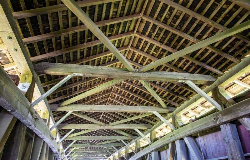 Unique Wooden Ceiling Structures in an Old Barn Showcasing ...