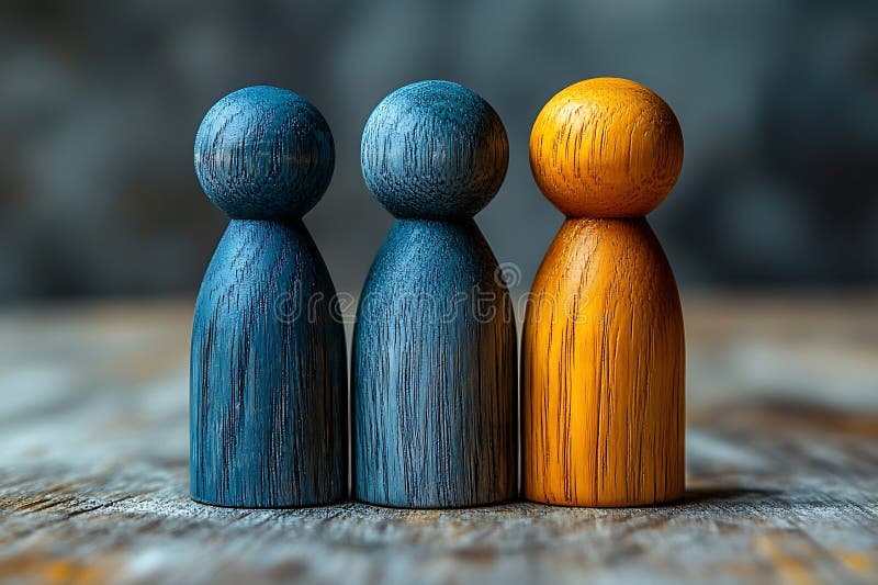 Unique Wooden Figurines Two Blue, One Gold, Teamwork Concept Stock ...