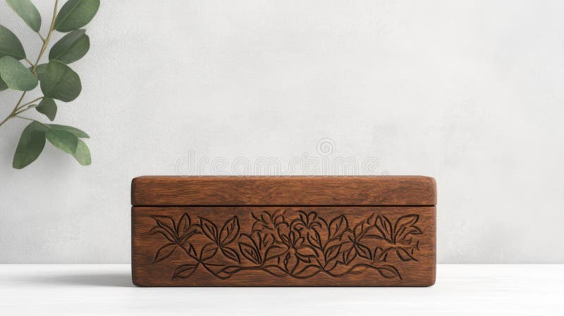 Unique Wooden Keepsake Box Featuring an Engraved Design, Showcasing ...
