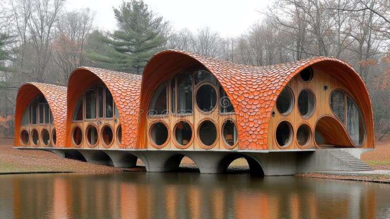 Unique Wooden Lakeside House Stock Illustration - Illustration of setting, organic: 366248769