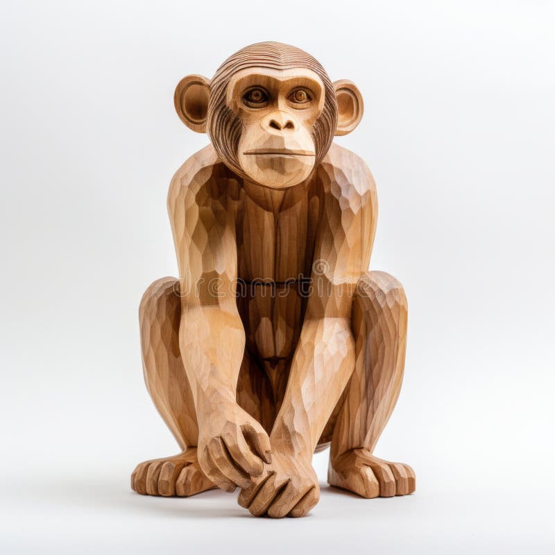 Unique Wooden Monkey Sculpture: a Blend of Hyperrealism and Geometric ...