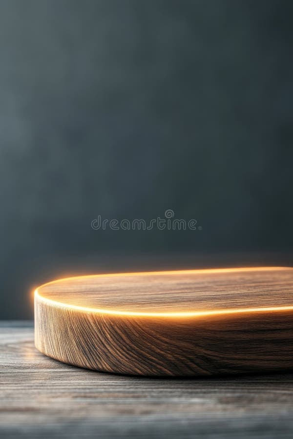 Unique Wooden Platform with Glowing Edge Illuminated in a Minimalist ...