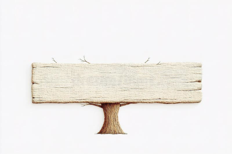Unique Wooden Sign with Bare Branches Displayed Against a White ...