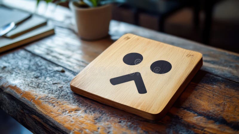 Unique Wooden Sign Displaying a Minimalist Face with a Frown, Placed on ...