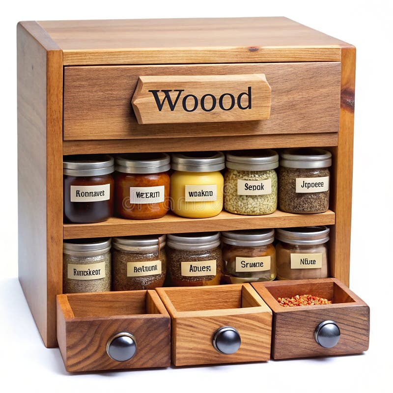 Unique Wooden Spice Drawer with Labeled Pull-out Sections Stock ...