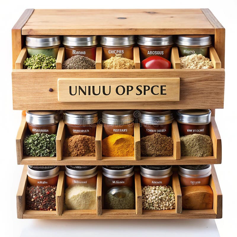 Unique Wooden Spice Drawer with Labeled Pull-out Sections Stock ...