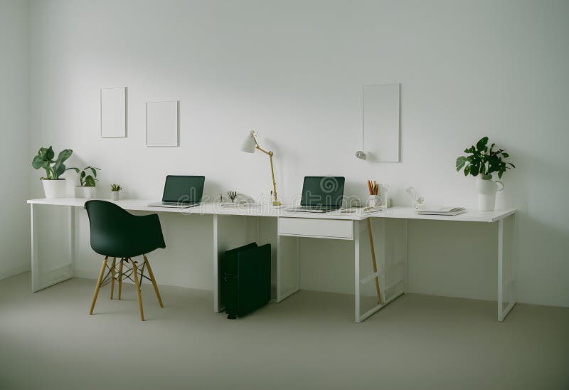 Unique Workplace with Empty White Mock Up Computer Laptop. Smart Office ...