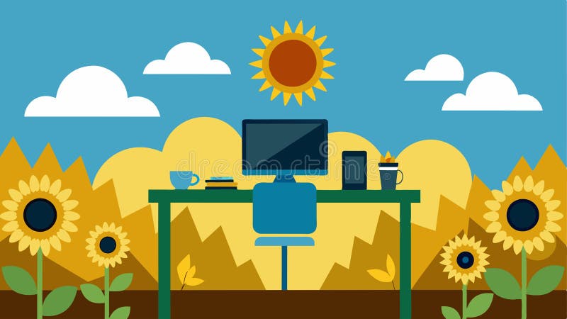 A Unique Workspace for the Modern Remote Worker a Sunflower Field As ...