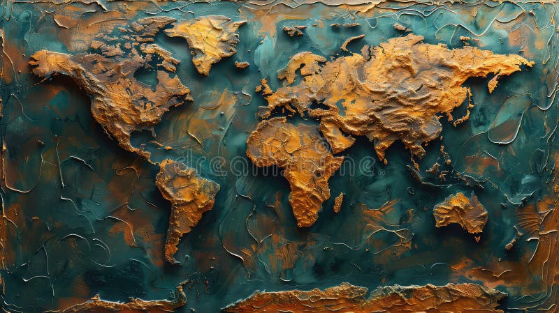 Unique World Map Illustration: Areas of Seas and Oceans Appear Burned ...