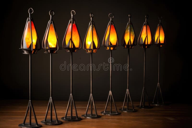 Unique Wrought Iron Lamp Bases in a Row Stock Illustration ...
