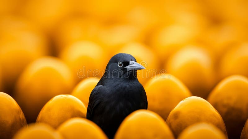 Unique Yellow Crow Standing Out from the Large Group of Black Crows in ...