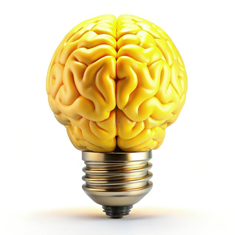 Innovative Yellow Brain-Shaped Light Bulb on a White Background ...