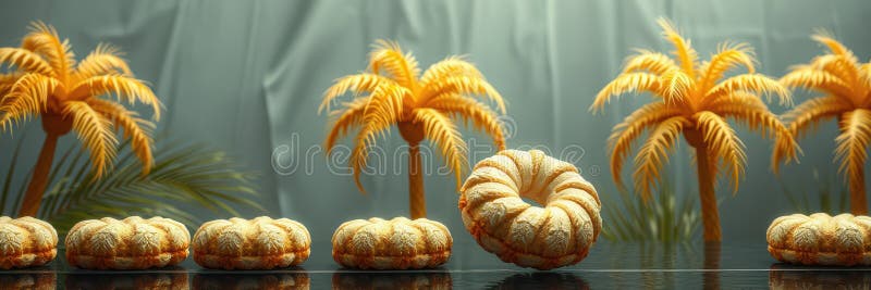Uniquely Crafted Dessert Display Featuring Palm Trees and an Assortment ...