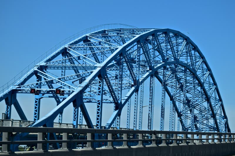 Uniquely Designed Blue Bridge in New York Stock Image - Image of unique ...