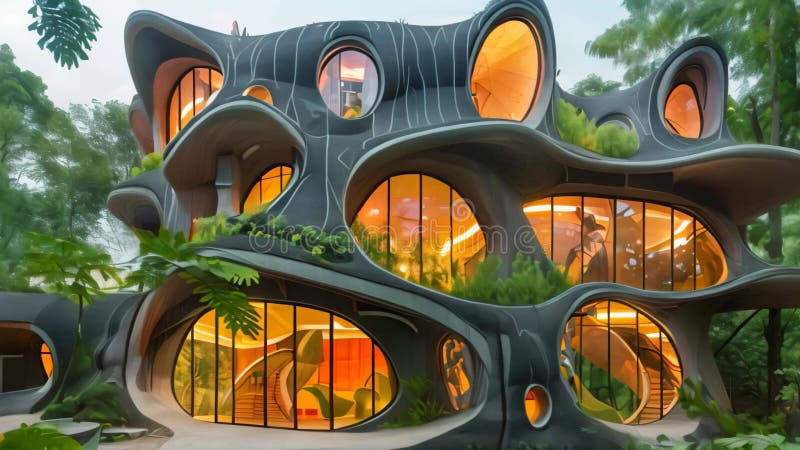 A Uniquely Designed Building with Rounded Windows and Greenery Blends ...