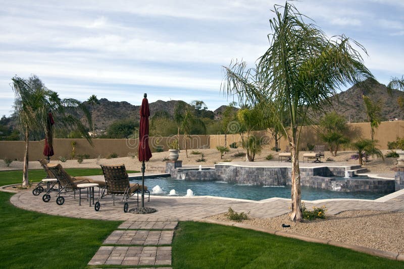 Uniquely Shaped Arizona Pool Stock Image - Image of construction ...