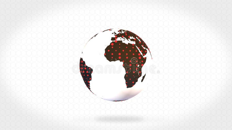 Uniquely Stylized Planet Earth with Red Dots on the Surface Over White ...