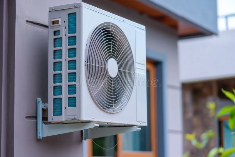 A Unit of Air Conditioning is Fixed on the Wall of a Structure Stock ...